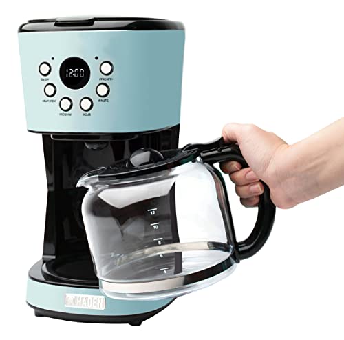 HADEN 75032 Heritage Innovative 12 Cup Capacity Programmable Vintage Retro Home Countertop Coffee Maker Machine with Glass Carafe, Turquoise Blue