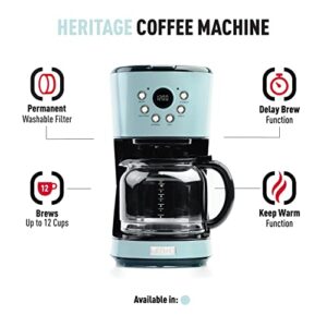 HADEN 75032 Heritage Innovative 12 Cup Capacity Programmable Vintage Retro Home Countertop Coffee Maker Machine with Glass Carafe, Turquoise Blue