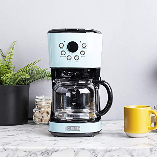 HADEN 75032 Heritage Innovative 12 Cup Capacity Programmable Vintage Retro Home Countertop Coffee Maker Machine with Glass Carafe, Turquoise Blue