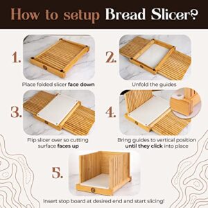 Bread Slicer for Homemade Bread (Bamboo) – 4 Different Thickness Options for Even and Consistent Bread Slices - Compact Foldable Bread Slicing Guide with Optimal Knife Grooves