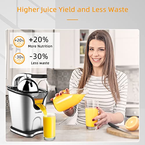 150W Electric Citrus Juicer Squeezer with 2 Cones, Healnitor Stainless Steel Quiet Orange Juice Extractor Machines for Lime Grapefruit Lemon, Detachable Design