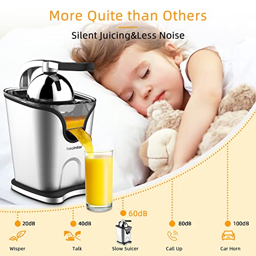 150W Electric Citrus Juicer Squeezer with 2 Cones, Healnitor Stainless Steel Quiet Orange Juice Extractor Machines for Lime Grapefruit Lemon, Detachable Design