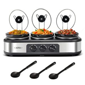 sunvivi triple slow cooker with 3 spoons, 3 pot crock food warmers for parties buffet server, mini slow cooker pot for dips, perfect for parties, entertaining & holidays