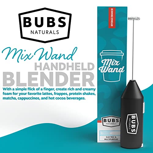 BUBS Naturals Mix Wand - Handheld Milk Frother - Lattes, Coffee, Cappuccino, Frappes, Hot Chocolate Blender - Portable Protein Powder, Omelet, Egg, Shakes, Smoothies Mixer - Food Grade Stainless Steel