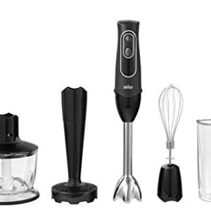 Braun 4-in-1 Immersion Hand Blender, Powerful 350W Stainless Steel Stick Blender, Multi-Speed + 2-Cup Food Processor, Whisk, Beaker, Masher, Easy to Clean, Black, MultiQuick MQ537BK