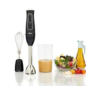 Braun 4-in-1 Immersion Hand Blender, Powerful 350W Stainless Steel Stick Blender, Multi-Speed + 2-Cup Food Processor, Whisk, Beaker, Masher, Easy to Clean, Black, MultiQuick MQ537BK