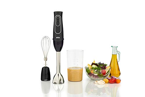 Braun 4-in-1 Immersion Hand Blender, Powerful 350W Stainless Steel Stick Blender, Multi-Speed + 2-Cup Food Processor, Whisk, Beaker, Masher, Easy to Clean, Black, MultiQuick MQ537BK