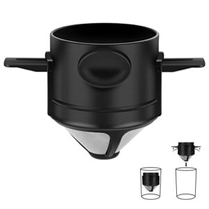 acphooo pour over coffee maker,portable stainless steel reusable coffee filter, mini collapsible paperless single serve 1-2 cup coffee dripper cup easy to clean for travel camping offices backpacking