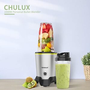 CHULUX 1000W Personal Bullet Blender for Shakes and Smoothies,Nutritional Blender for Kitchen with Blending and Grinding Blades,Tritan 32+15 oz Travel Bottles for Fruits,Vegetables,Coffee Beans