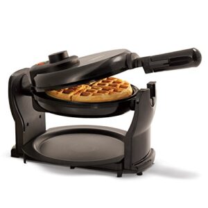 bella classic rotating non-stick belgian waffle maker, perfect 1″ thick waffles, pfoa free non stick coating & removable drip tray for easy clean up, browning control, black