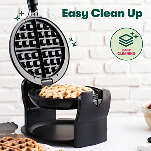 BELLA Classic Rotating Non-Stick Belgian Waffle Maker, Perfect 1" Thick Waffles, PFOA Free Non Stick Coating & Removable Drip Tray for Easy Clean Up, Browning Control, Black