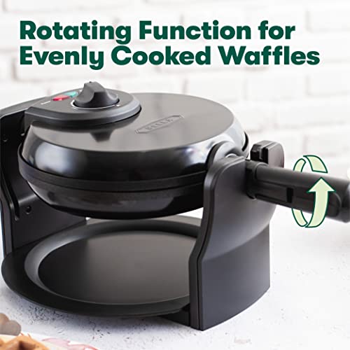 BELLA Classic Rotating Non-Stick Belgian Waffle Maker, Perfect 1" Thick Waffles, PFOA Free Non Stick Coating & Removable Drip Tray for Easy Clean Up, Browning Control, Black