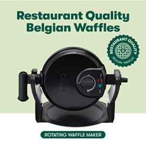 BELLA Classic Rotating Non-Stick Belgian Waffle Maker, Perfect 1" Thick Waffles, PFOA Free Non Stick Coating & Removable Drip Tray for Easy Clean Up, Browning Control, Black