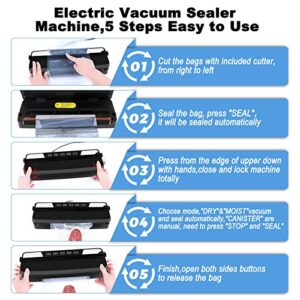 Vacuum Sealer Machine 8 PCS Food Vacuum Sealer Machine 8 in 1 Automatic Vacuum Sealer with Cutter&Dry&Moist Vacuum and Seal and 3 Rolls Bags Starter Kits for Home and Kitchen