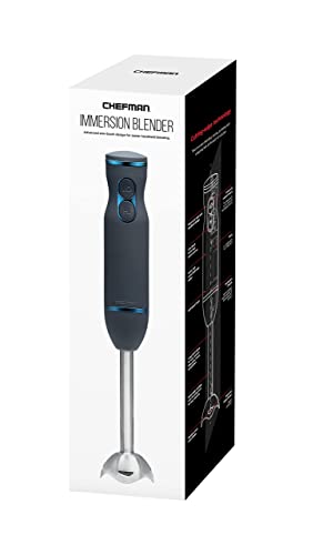 Chefman Immersion Stick Hand Blender with Stainless Steel Blades, Powerful Electric Ice Crushing 2-Speed Control Handheld Food Mixer, Purees, Smoothies, Shakes, Sauces & Soups, Midnight Blue