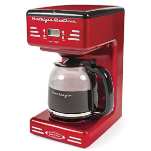 nostalgia retro 12-cup programmable coffee maker with led display, automatic shut-off & keep warm, pause-and-serve function, red