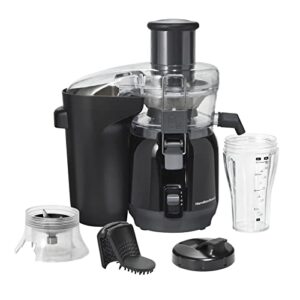 hamilton beach juice & blend 2-in-1 juicer machine and 20 oz. blender, big mouth large 3” feed chute for whole fruits and vegetables, easy to clean, centrifugal extractor, 800w motor, black (67970)