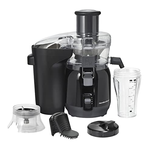 Hamilton Beach Juice & Blend 2-in-1 Juicer Machine and 20 oz. Blender, Big Mouth Large 3” Feed Chute for Whole Fruits and Vegetables, Easy to Clean, Centrifugal Extractor, 800W Motor, Black (67970)