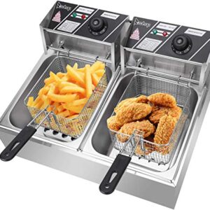 5000W Commercial Deep Fryer, 12L Electric Dual Tank Deep Fryer