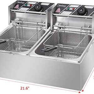 5000W Commercial Deep Fryer, 12L Electric Dual Tank Deep Fryer