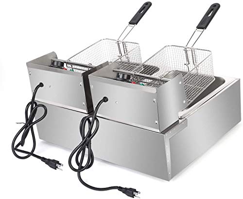 5000W Commercial Deep Fryer, 12L Electric Dual Tank Deep Fryer