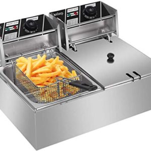 5000W Commercial Deep Fryer, 12L Electric Dual Tank Deep Fryer