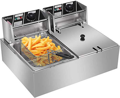 5000W Commercial Deep Fryer, 12L Electric Dual Tank Deep Fryer