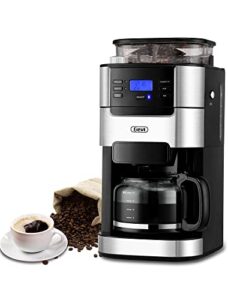 10-cup drip coffee maker, grind and brew automatic coffee machine with built-in burr coffee grinder, programmable timer mode and keep warm plate, 1.5l large capacity water tank,900w, black (aluminum, 10 cup)