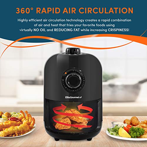 Elite Gourmet EAF1121 Personal 1.1 Qt. Compact Space Saving Electric Hot Air Fryer Oil-Less Healthy Cooker, Timer & Temperature Controls, 1000W