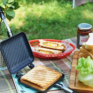 Yoshikawa SJ2408 Hot Sandwich Maker, Crispy Grilled Single, Fluorine Treated, For Gas Stoves, Black, Total Width: 13.8 inches (35 cm)