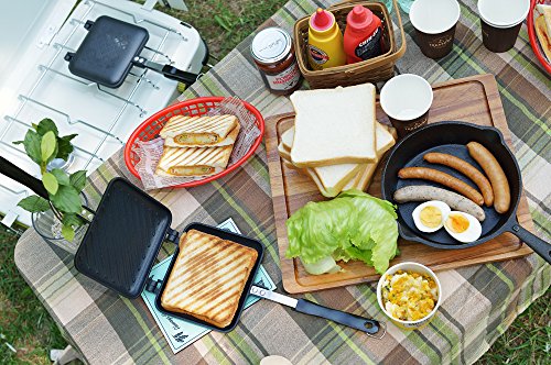 Yoshikawa SJ2408 Hot Sandwich Maker, Crispy Grilled Single, Fluorine Treated, For Gas Stoves, Black, Total Width: 13.8 inches (35 cm)