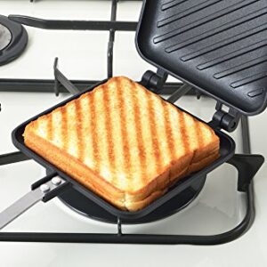 Yoshikawa SJ2408 Hot Sandwich Maker, Crispy Grilled Single, Fluorine Treated, For Gas Stoves, Black, Total Width: 13.8 inches (35 cm)