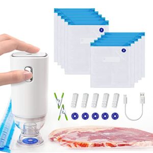 sous vide bags 24pcs,finway electric vacuum sealer machine & reusable vacuum zipper bags for cooking and food storage,sous vide vacuum sealer with 10 vacuum zipper bags,2 cooking clips & 5 zip clips