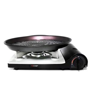 techef – stovetop korean bbq non-stick grill pan with agni portable gas stove burner, made in korea