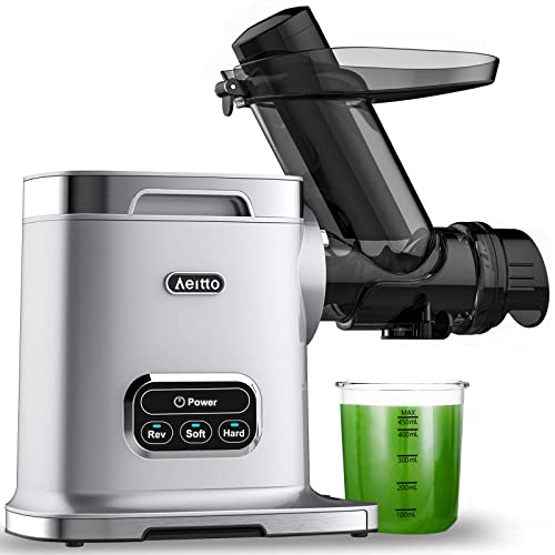 Aeitto Cold Press Juicer, Cold Press Juicer, Juicer Machines with 3 Inch Wide Chute, 2-Speed Modes & Reverse Function, Masticating Juicer with Brush Easy to Clean for Fruit and Vegetable (Sliver)