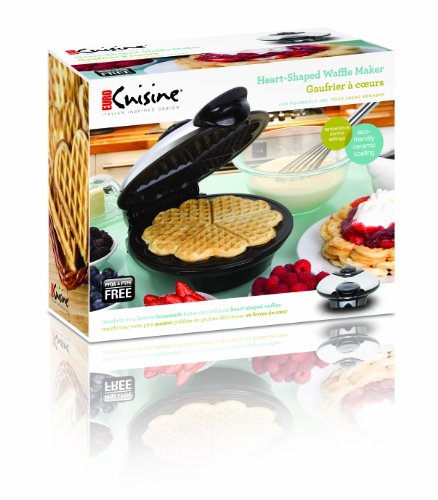 Euro Cuisine WM520 Eco Friendly Heart Shaped Waffle Maker - PTFE and PFOA Free Non Stick Plates,Silver