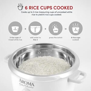 Aroma Housewares 6-Cup (Cooked) / 1.2Qt. Select Stainless Pot-Style Rice Cooker, & Food Steamer, One-Touch Operation, White