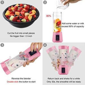 Portable Blender for Shakes and Smoothies Personal Blender USB Rechargeable Small Smoothie Blender (Pink)