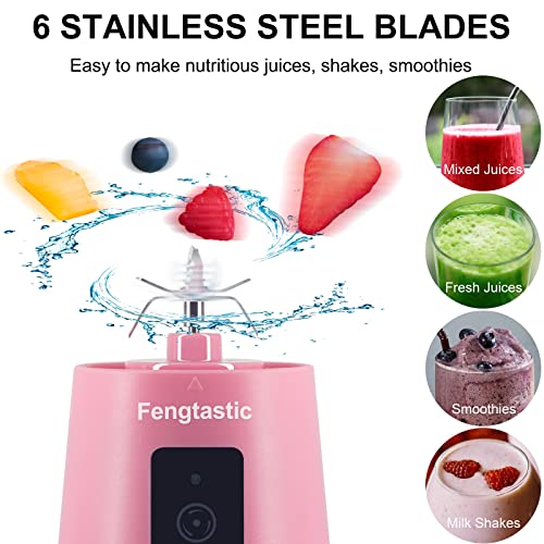 Portable Blender for Shakes and Smoothies Personal Blender USB Rechargeable Small Smoothie Blender (Pink)