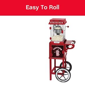 West Bend PCMC20RD13 Popcorn Cart Non-Stick Stainless Steel Kettle Makes 10 Cups Features Prep Shelf Storage and Wheels for Easy Mobility Includes Measuring Tool, 2.5-Ounce, Red