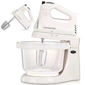 2 in 1 hand mixers kitchen electric stand mixer with bowl 3 quart, electric mixer handheld for everyday use, dough hooks & mixer beaters for frosting, meringues & more