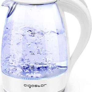 Aigostar Electric Kettle, 1.7L Glass Electric Tea Kettle Rapid Heating, Borosilicate Glass, Auto Shutoff and Boil-Dry Protection, Hot Water Boiler BPA Free and Cordless with LED Indicator