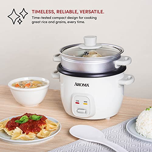 Aroma Housewares 4-Cup (Cooked) / 1Qt. Rice & Grain Cooker with Automatic Warm Mode, Steamer, One-Touch Operation, White (ARC-302-1NG),2 cup (uncooked rice)