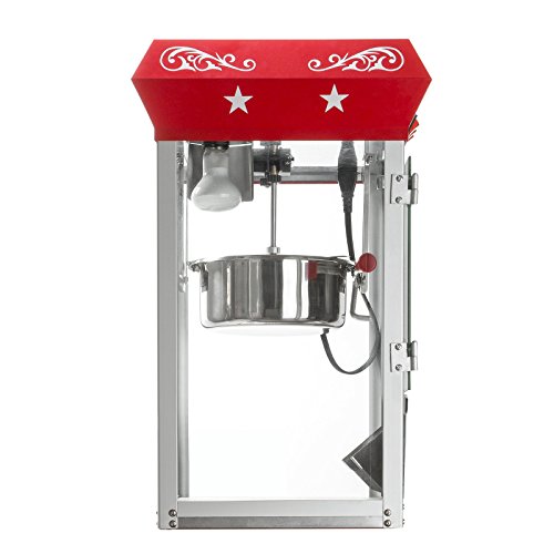 Olde Midway Bar Style Popcorn Machine Maker Popper with 8-Ounce Kettle - Red