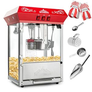 Olde Midway Bar Style Popcorn Machine Maker Popper with 8-Ounce Kettle - Red