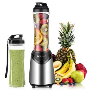 smoothies blender personal size 300 watts with 2 pieces 18 oz bpa free portable travel sports bottles (silver 2 cups)