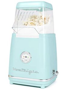 nostalgia hot-air electric popcorn maker, 12 cups, healthy oil free popcorn with measuring scoop, retro aqua