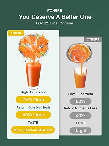 Juicer Machines, FOHERE 1000W Juicer Whole Fruit and Vegetables, Quick Juicing Easy to Clean, 75MM Large Feed Chute, Dual Speed Setting and Non-Slip Feet, Silver