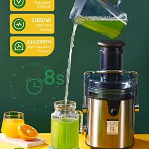 Juicer Machines, FOHERE 1000W Juicer Whole Fruit and Vegetables, Quick Juicing Easy to Clean, 75MM Large Feed Chute, Dual Speed Setting and Non-Slip Feet, Silver