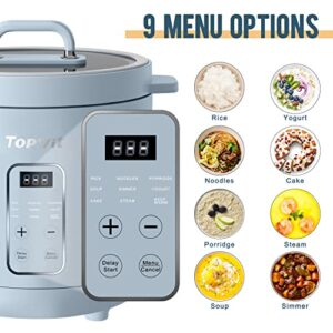 Topwit Mini Rice Cooker, 2 Cups Uncooked Rice Cooker Small with Glass Cover, 1.2L Portable Non-Stick Small Rice Cooker, Smart Control Rice Maker with 24H Delay Start & Keep Warm, Blue